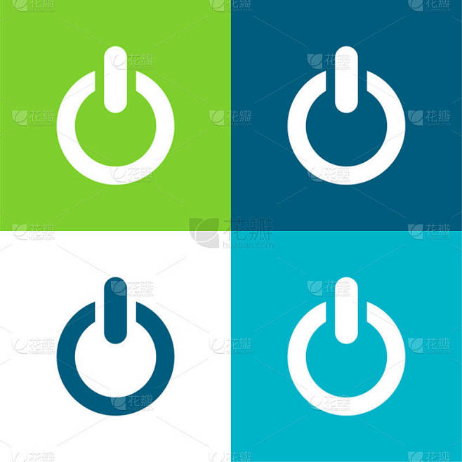 大功率按钮平面四色最小图标集