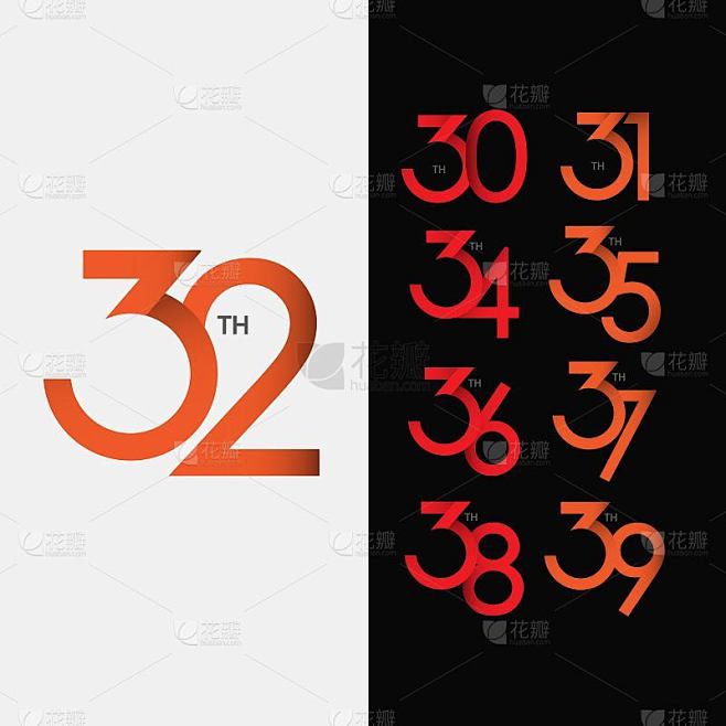 32 th Anniversary Set Vector Template Design Illus