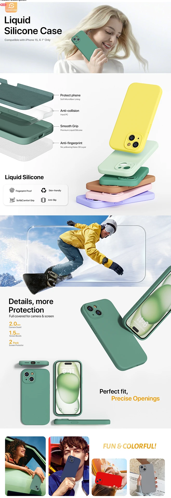 Amazon.com: GOODVISH Compatible with iPhone 15 Case, Silicone Upgraded ...
