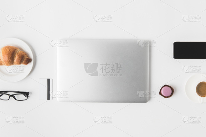 白色,早餐,桌子,平铺,眼镜,数字化显示,留白,笔记本电脑,芳香的,水平画幅