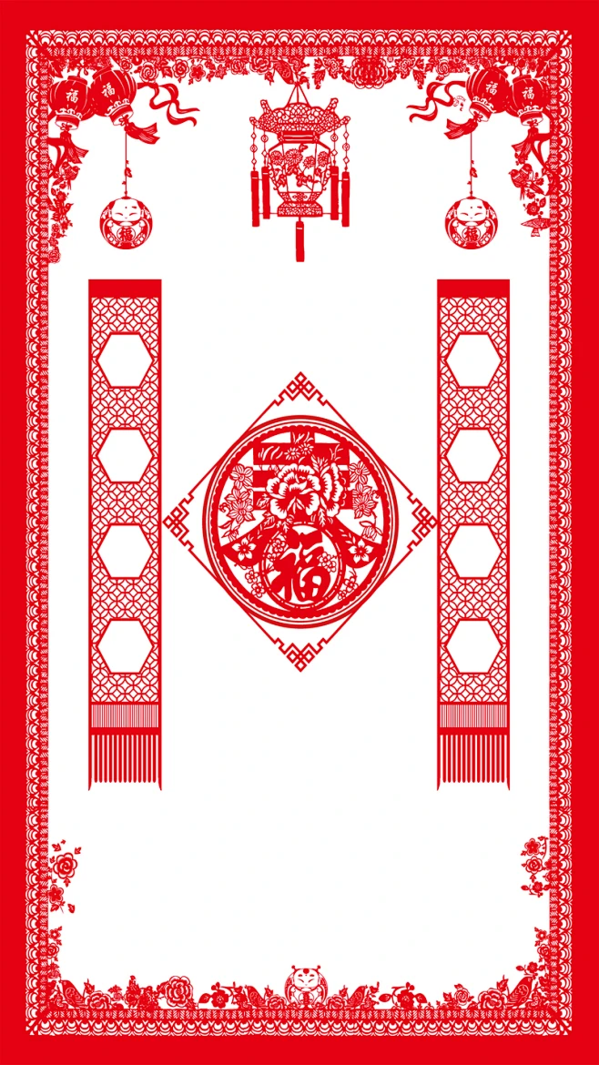 春节剪纸边框H5背景源文件高清素材 H5背景 h5 psd源文件免费下载 中国风 剪纸 对联 新年 春节 灯笼 福娃 边框 背景 设计图片 免费下载-花瓣网