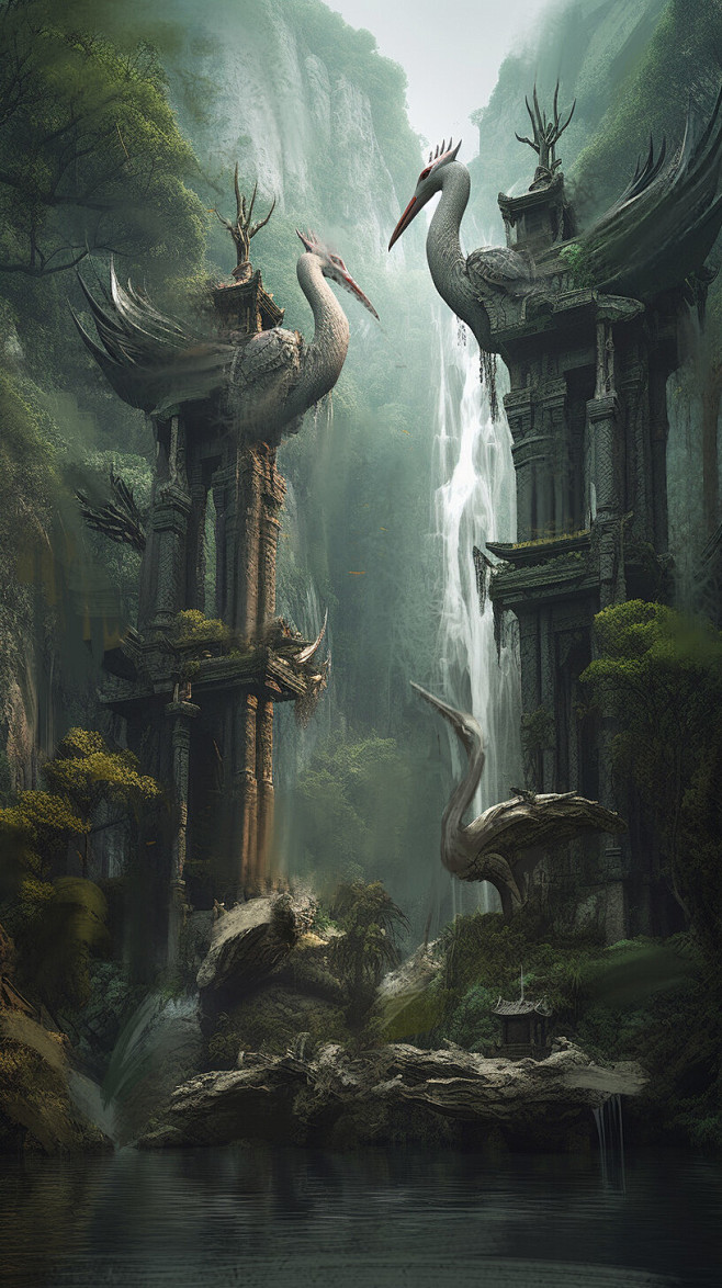 xuexing-chen-idea-chinese-stone-cranes-tanding-in-watergiant-monster ...