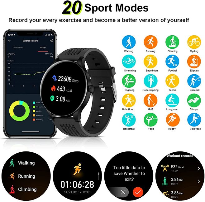 Smart Watch for Men Women, LiveGo 2022 1.3" IP68 Waterproof Smartwatch ...