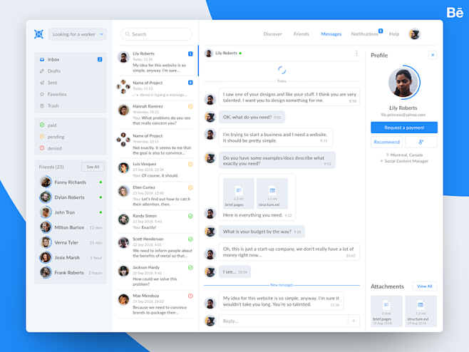 Radial Hub-收件箱界面付款聊天平台收件箱应用Web UX UI