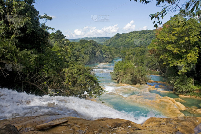 恰帕斯州,agua azul cascades,墨西哥,水,天空,水平画幅,地形,瀑布,无人,蓝色