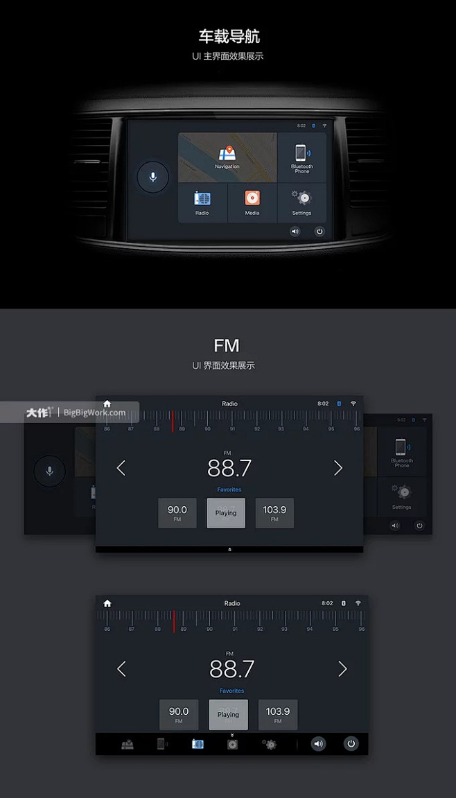 车载FM/Car Vehicle-mounted Radio Wireframes&UI /交互原型 : 车载FM / Car/Vehicle ...