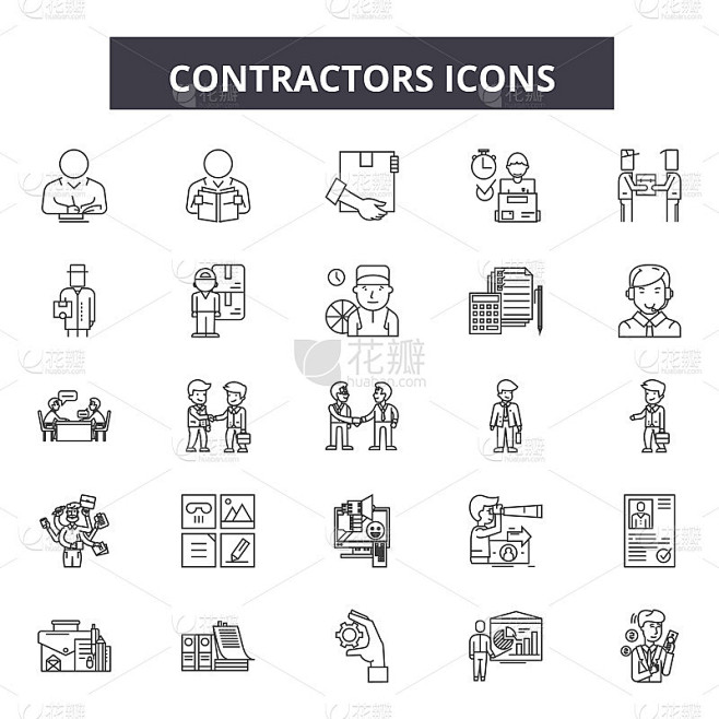 Contractors line icons, signs set, vector. Contrac
