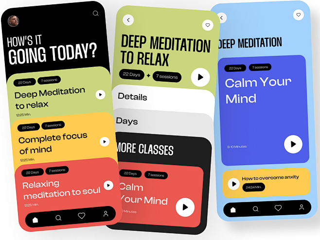 Meditation app design mobile app by lazy kar for LazyInterface UI