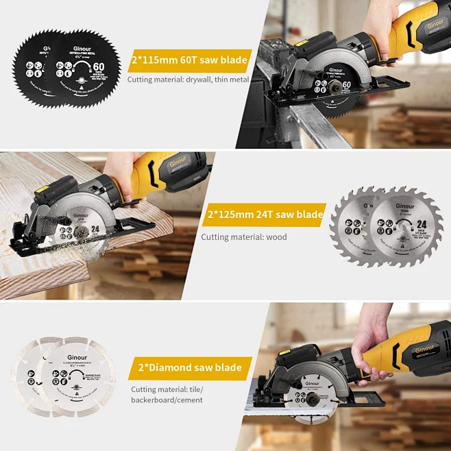 Mini Circular Saw, Ginour 6.2A Small Power Saw with Laser Guide, 6 ...