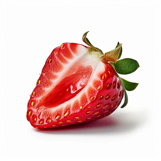a single strawberry sliced in half strawberry, isolated on white. award ...