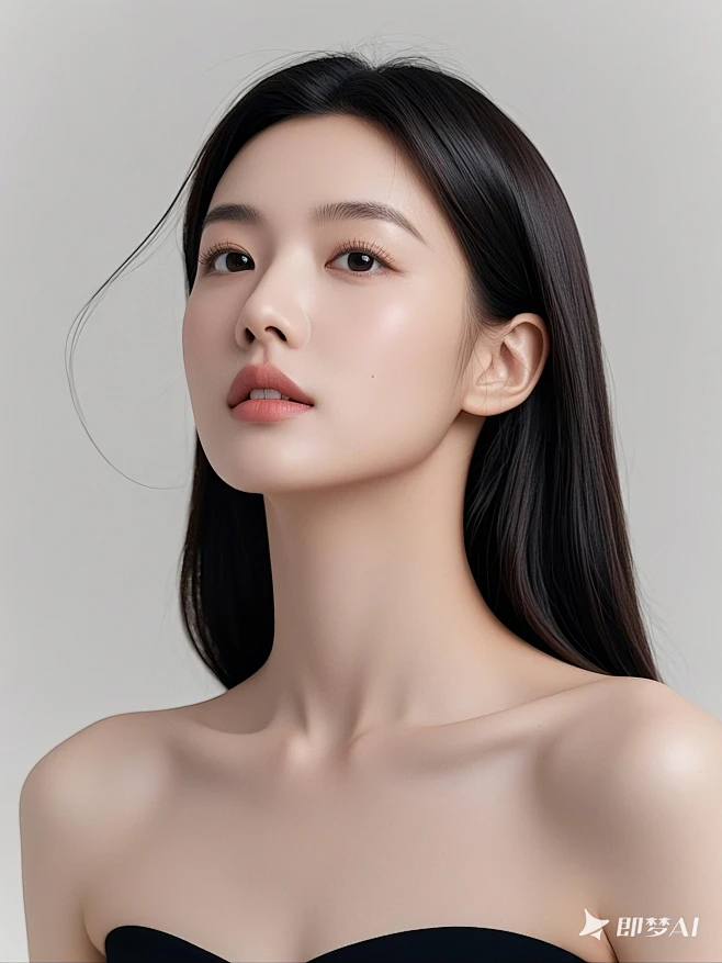 韩系女模特 五官精致 侧脸 微抬头 天鹅颈 无饰品 净清透的肌肤 模特身材 无裁切 大全景 高级感 人物完整 无裁切 半身全景-花瓣网