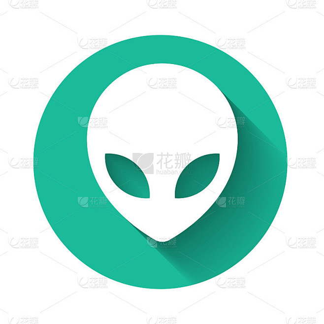White Alien icon isolated with long shadow. Extrat