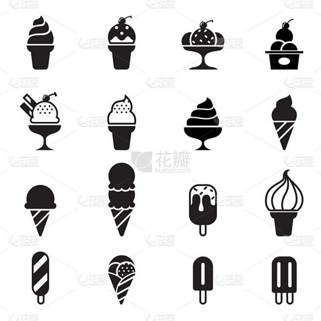 冰淇淋图标设置矢量图