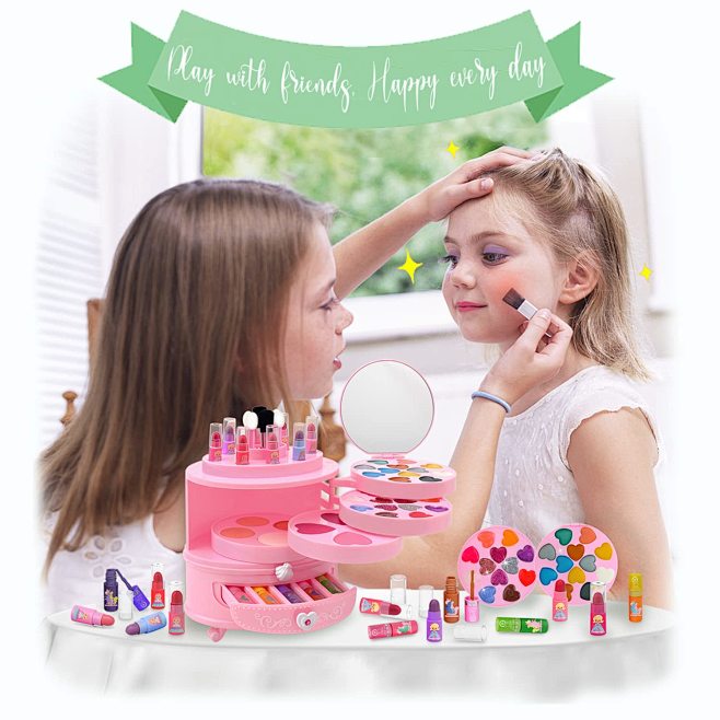 Amazon.com: Balnore 53 Pcs Kids Makeup Kit for Girl, Washable Makeup ...