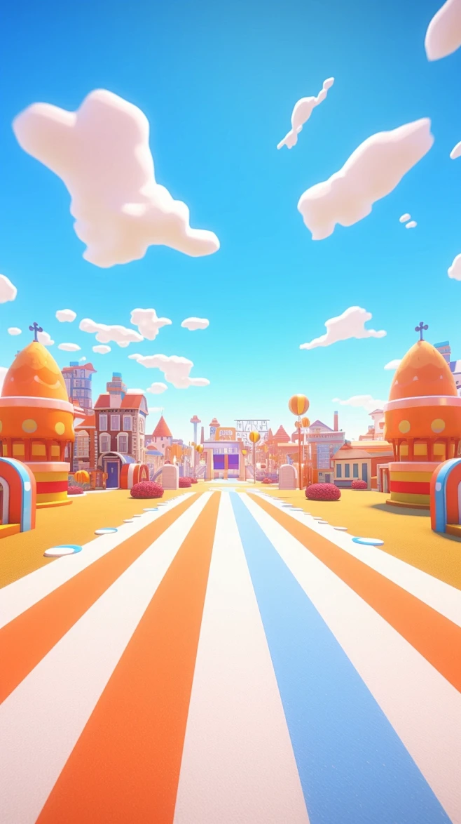 Playground, blue sky, autumn wide angle, golden hour, octane render ...