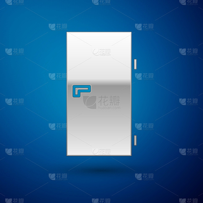 silver closed door icon isolated on blue