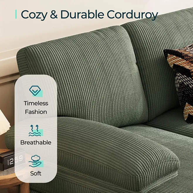 Amazon.com: LINSY HOME Convertible Sectional Couch, Corduroy U-shaped ...