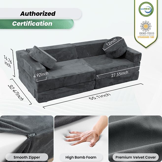 Amazon.com: HOMFINE 16pcs Modular Kids Play Couch - Kids Couch Toddler ...