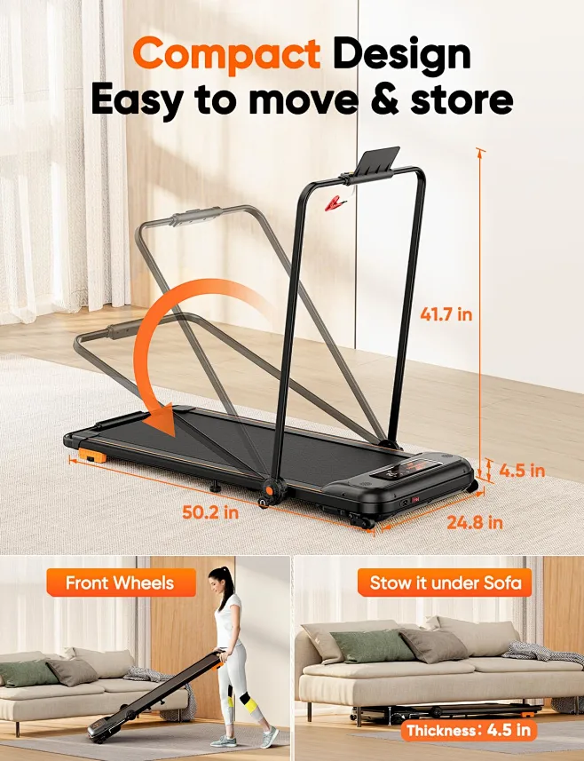 Amazon.com: Treadmill with Incline, Foldable Walking Pad Under Desk, 2 ...