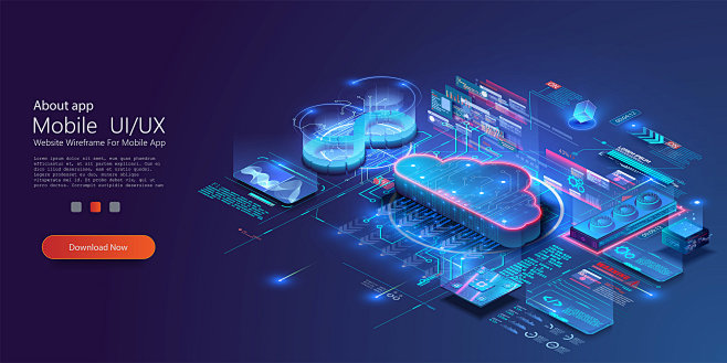 center cloud Computer Data digital Hub IoT Isometric server Technology