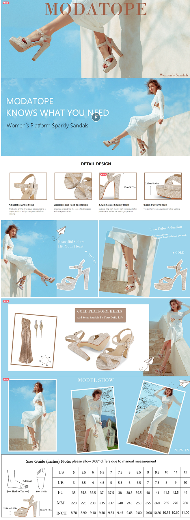 Amazon.com | Modatope Platform High Heels Sandals for Women Ankle Strap ...