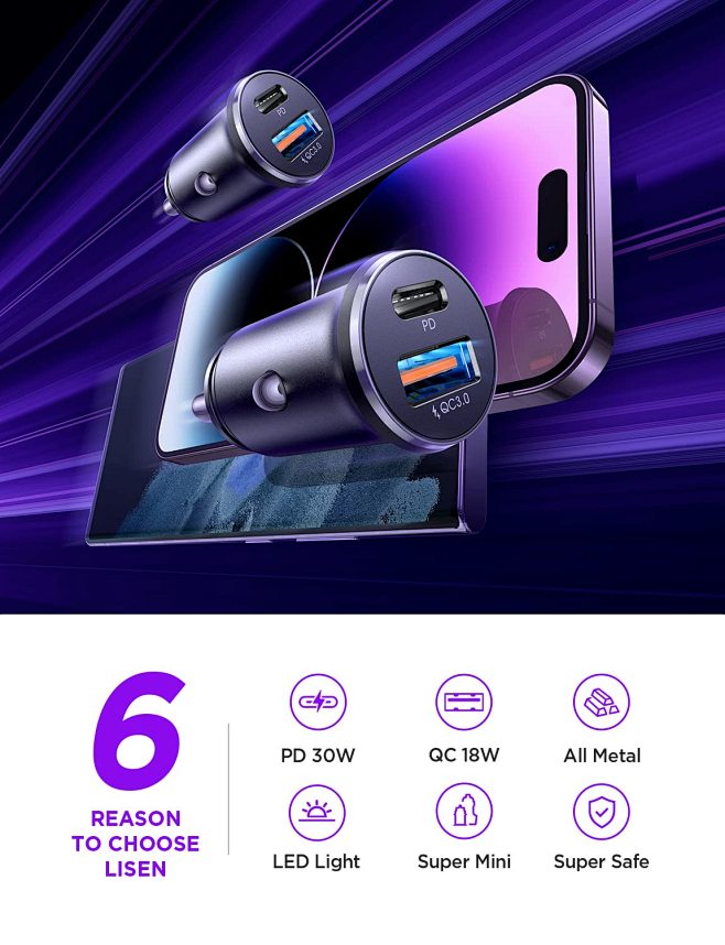 Amazon.com: 2-Pack USB C Car Charger Fast Charge, 48W Car Cigarette ...