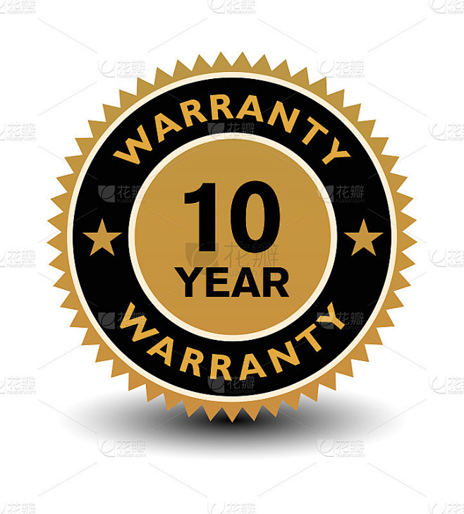 Simple yet powerful golden 10 year warranty badge.
