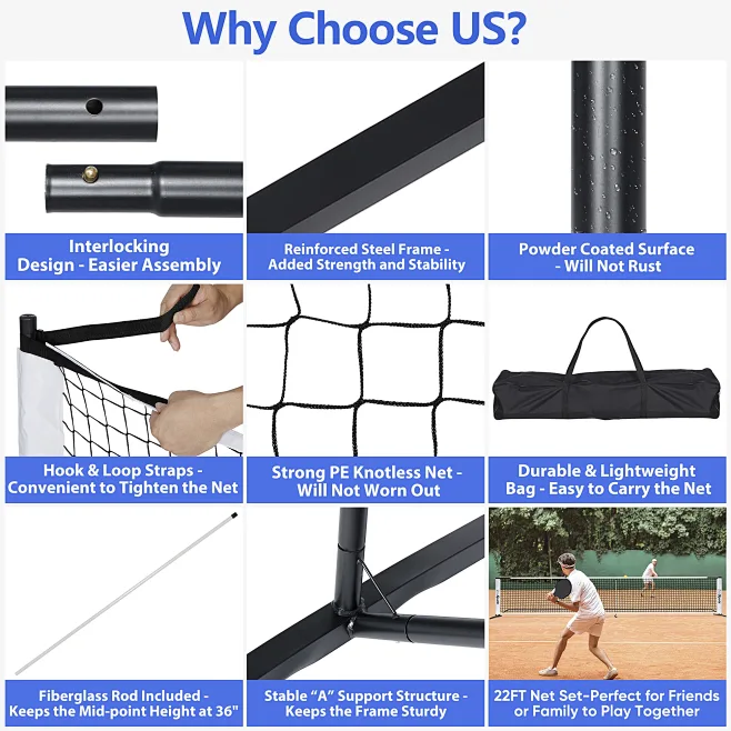 Amazon.com : ZENY Portable Pickleball Net Set System with Metal Frame ...