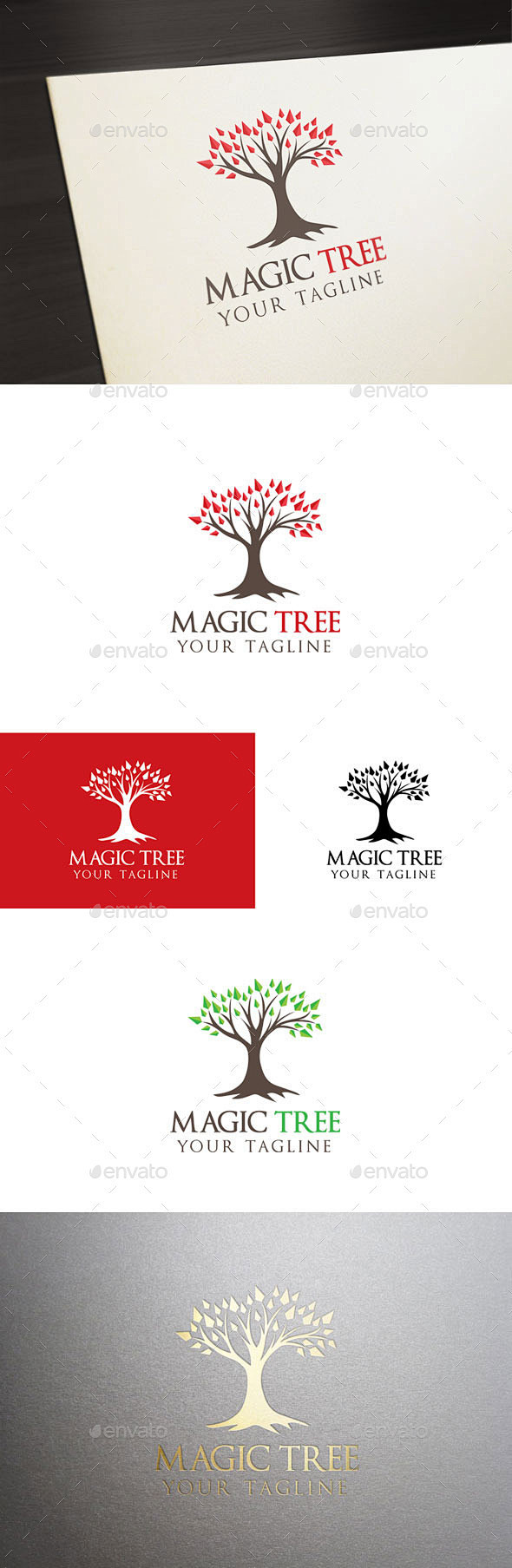 神奇的树——自然标志模板Magic Tree - Nature Logo Templates清洁品牌,色彩斑斓,创造性的树,开发者,数字身份 ...