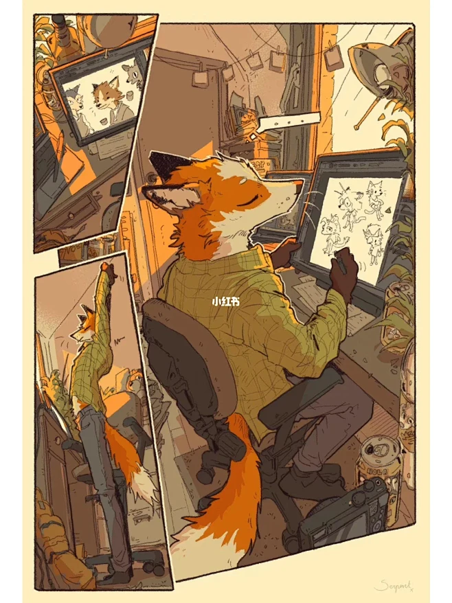 插画分享｜Serpent_x 场景拟人设定 复古配色-花瓣网