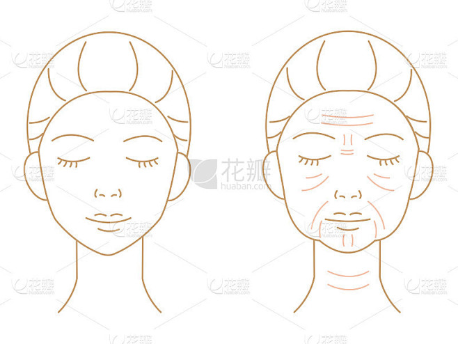 young and old wrinkled skin of woman face. Before