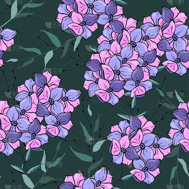 Hand drawn leaf and violet flower texture.Seamles素材-花瓣网