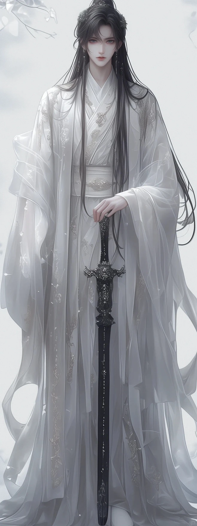 白衣黑发古风男 (5)-花瓣网