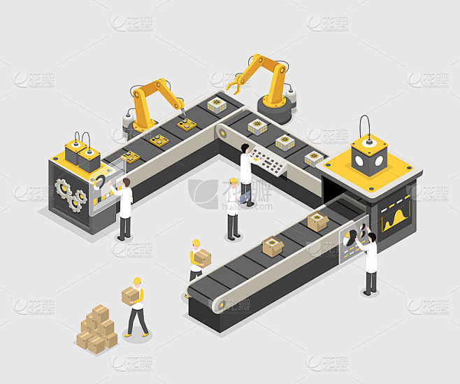 Autonomous, programmed production line with worker