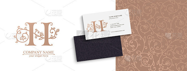 Premium Vector H标志。Monnogram,刻字。无缝模式和名片。精英公司的个人标志或