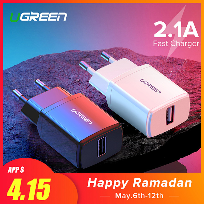 3_6_US $4.23 47 de descontoUgreen 5 V 2.1A Carregador USB para o iphone X