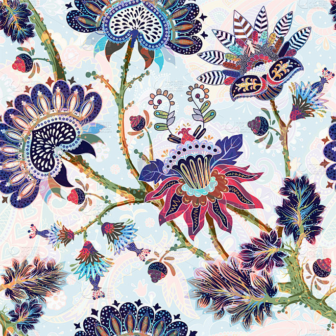 Jacobean seamless pattern. Flowers background, eth