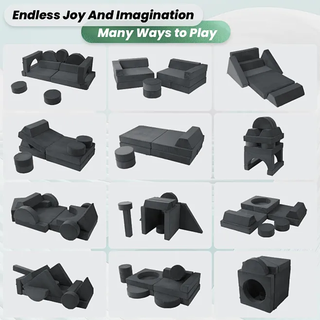 Amazon.com: HOMFINE 16pcs Modular Kids Play Couch - Kids Couch Toddler ...