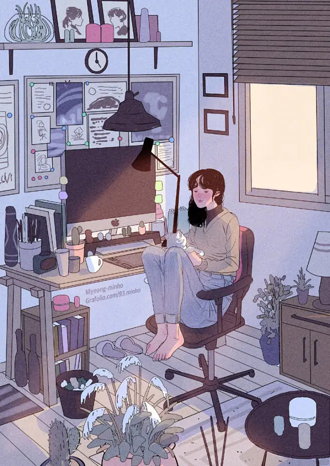 韩国画师Myeong-Minho情侣插画作品。图片_城市插画图片素材-花瓣网