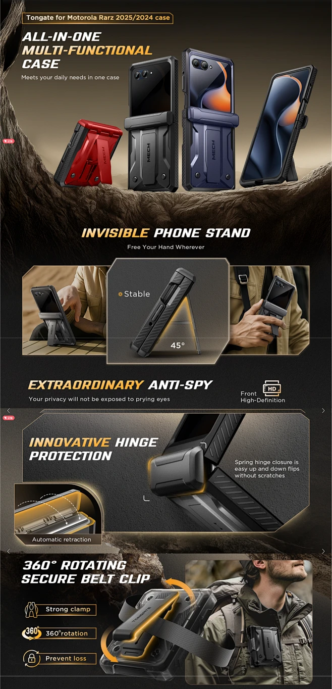 Amazon.com: TONGATE for Motorola Razr 2025/Razr 2024 Case with Privacy ...