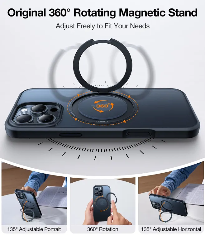 Amazon.com: TORRAS Upgraded 360°Rotatable Magnetic Ring for iPhone 16 Pro Max Case, Fit for ...