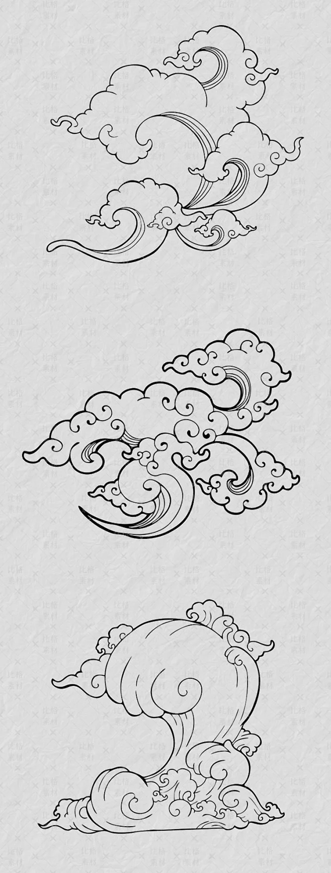 中国风传统古典云纹祥云浪花图案古风纹样免扣PNG矢量AI素材-花瓣网