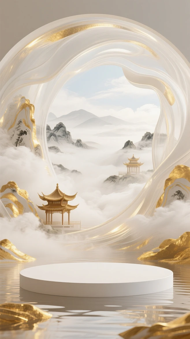 场景，展台，电商背景，国风山水，精致立体空间，竖版，zxs (2)-花瓣网