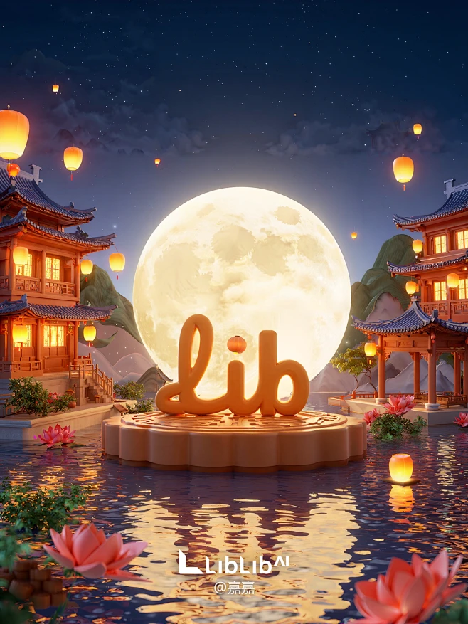 嘉嘉_3D中秋海报场景_F.1-LoRA-嘉嘉-LiblibAI-花瓣网