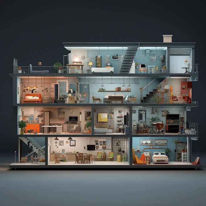 STUDIO_KLUB_cut_view_section_of_a_french_80s_building_with_diff ...