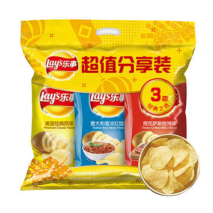 乐事薯片超值分享装70g*3包休闲食品（原味+红烩+烧烤）