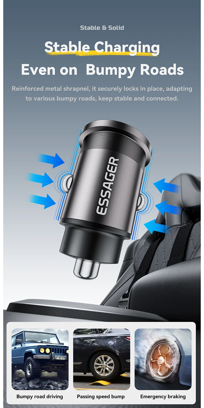 Essager 45W Car Charger Fast Charging Dual Port PD QC3.0 Type-C Quick ...