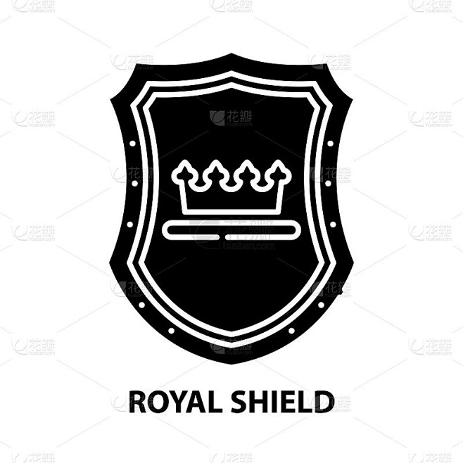 royal shield icon, black vector sign with editable