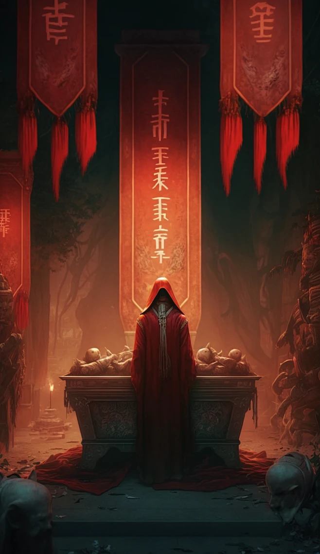 Coffins in the central, Chinese horror atmospheres, high detail ...