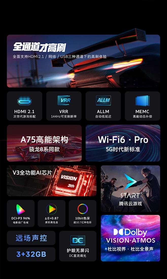 【创维65A43】创维游戏电视A43 2023款 65英寸144Hz高刷 START云游戏 HDMI2.1+WiFi6 3+32G 4K超薄全面屏65A43 以旧换新【行情 报价 价格 评测 ...